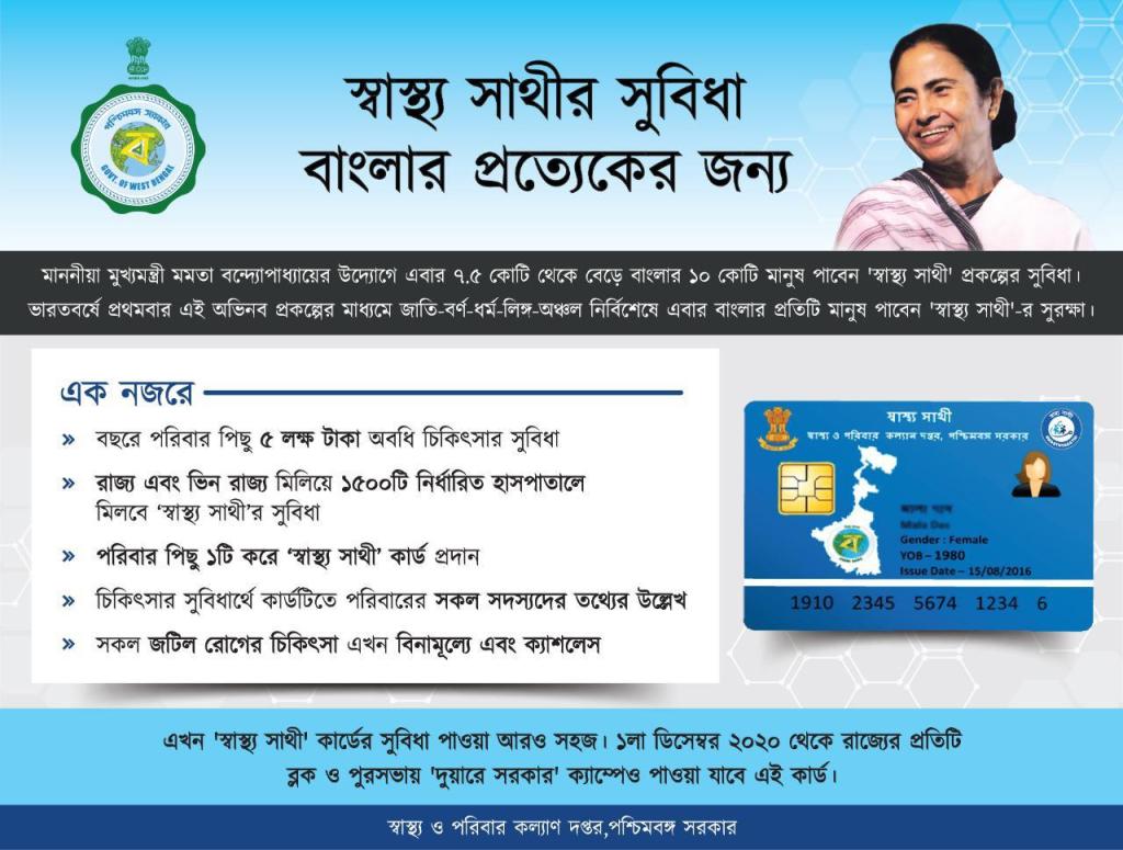 ₹5 Lakh Swasthya Sathi Scheme for all in Bengal from 01.12.20